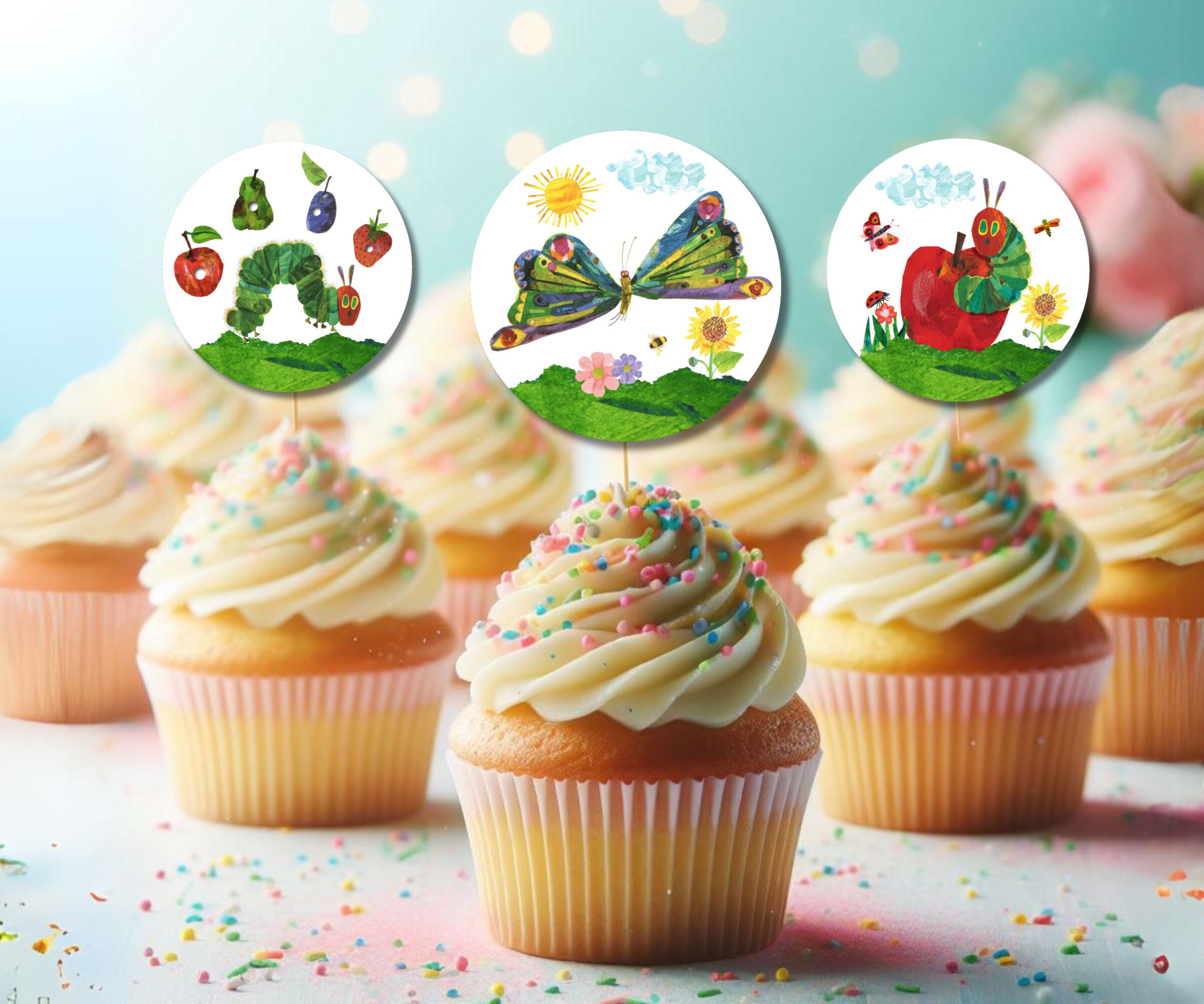 Hungry Caterpillar Cupcake Toppers: Birthday Party Decor (printable PDF ...