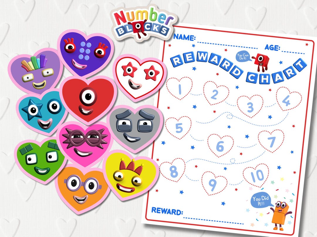 Numberblocks Heart Stickers: Numbers 1-10, Printable Valentine Stickers ...