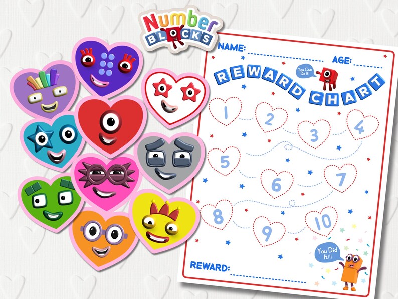 Numberblocks Valentine Stickers: Numbers 1-10, Printable Heart Stickers ...