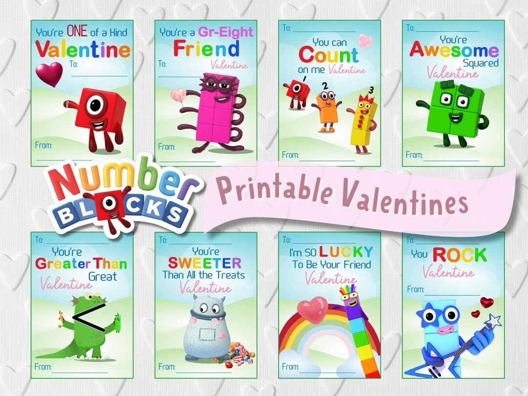 Numberblocks Valentines Digital Printable Valentine Cards PDF 11 Cards ...