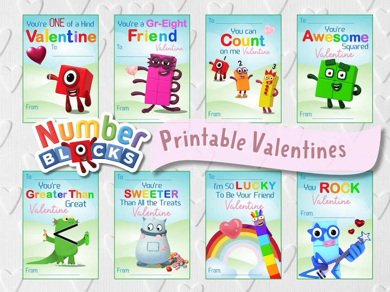 Numberblocks Valentines - Digital Printable Valentine Cards - PDF - 11 ...
