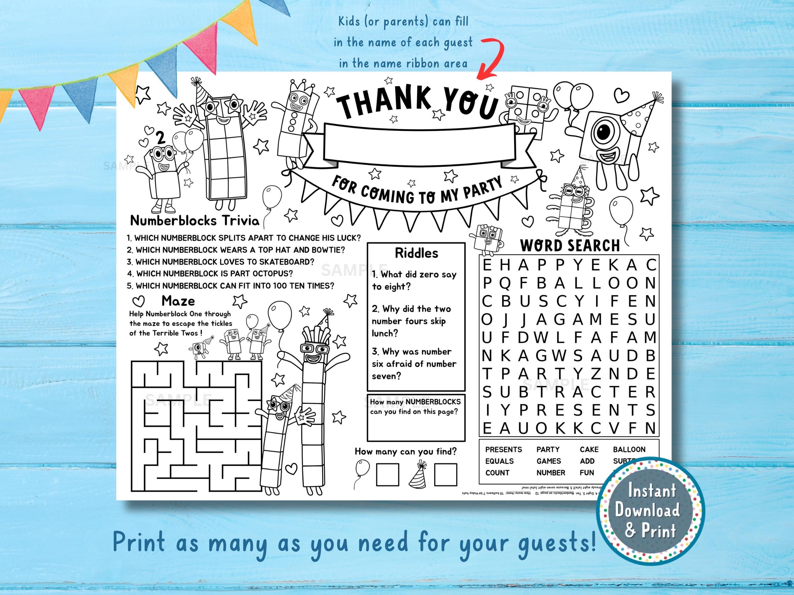 Numberblocks Birthday Thank You Activity Page (digital Download) - Etsy