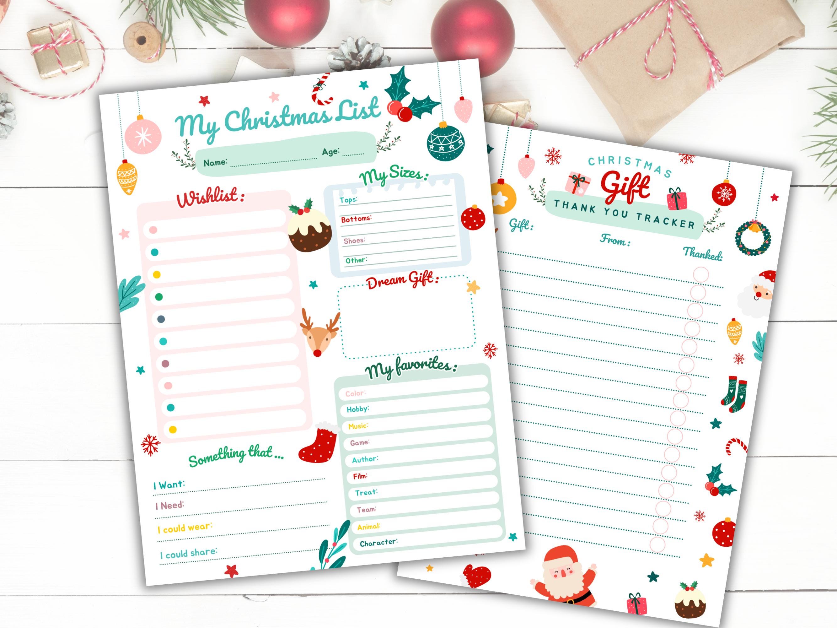 Kids Christmas List + Gift Thank You Tracker - Digital Printable - 2 ...