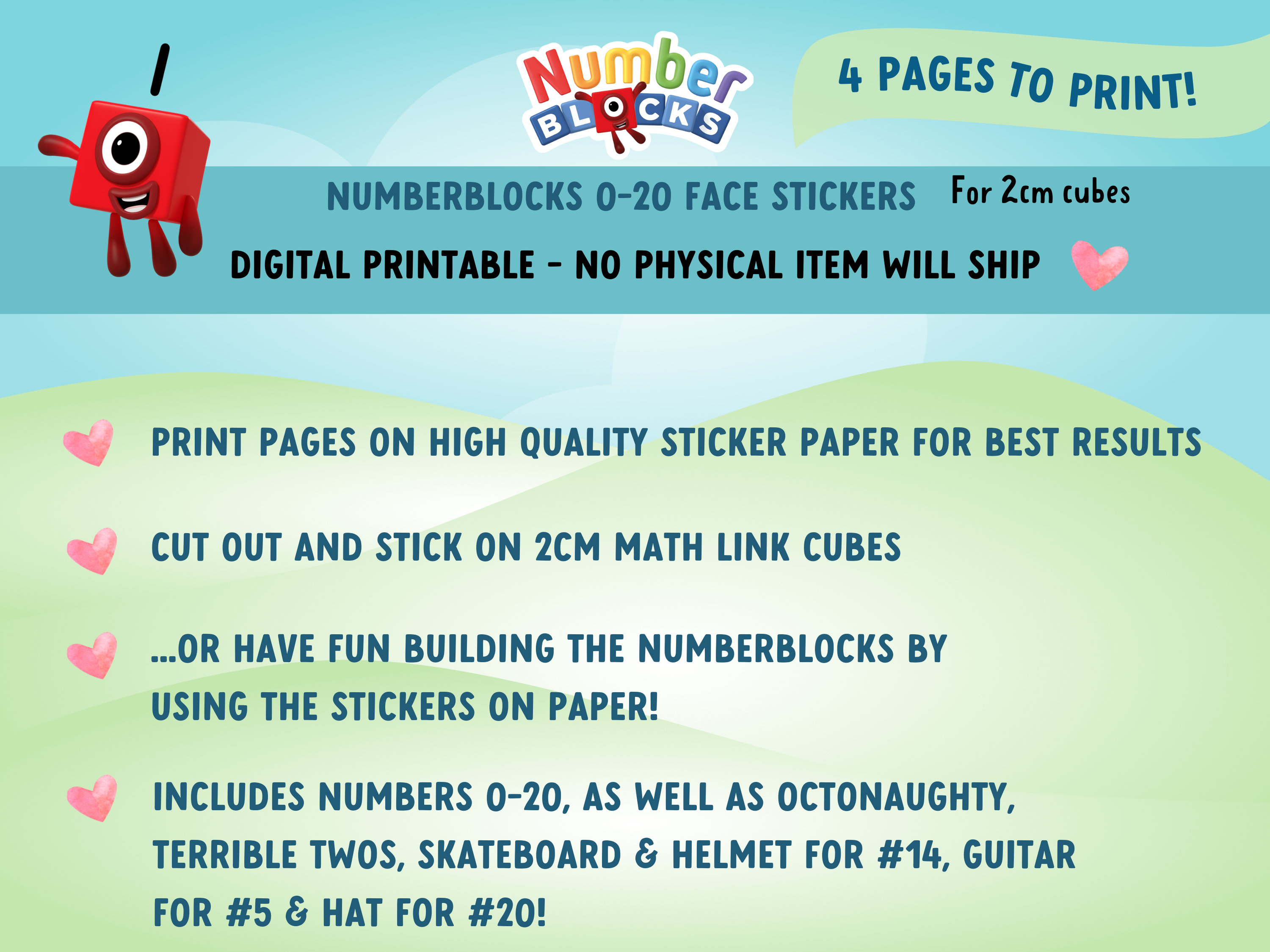 NUMBERBLOCKS Face Sticker Bundle - Numbers 0-20 - 4 Digital Pages to ...