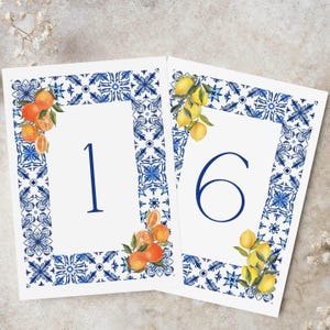 Mediterranean Wedding Table Card Numbers – Italian Blue Tile Table ...