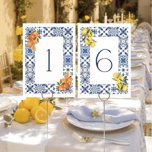 Mediterranean Wedding Table Card Numbers – Italian Blue Tile Table ...