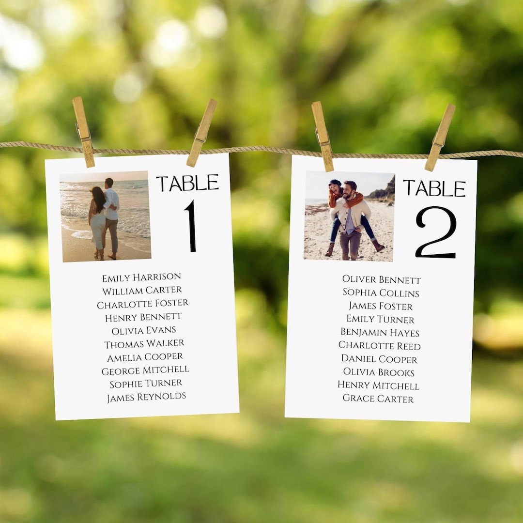 Personalized Wedding Table Plan Cards, Custom Seating Chart, Photo ...