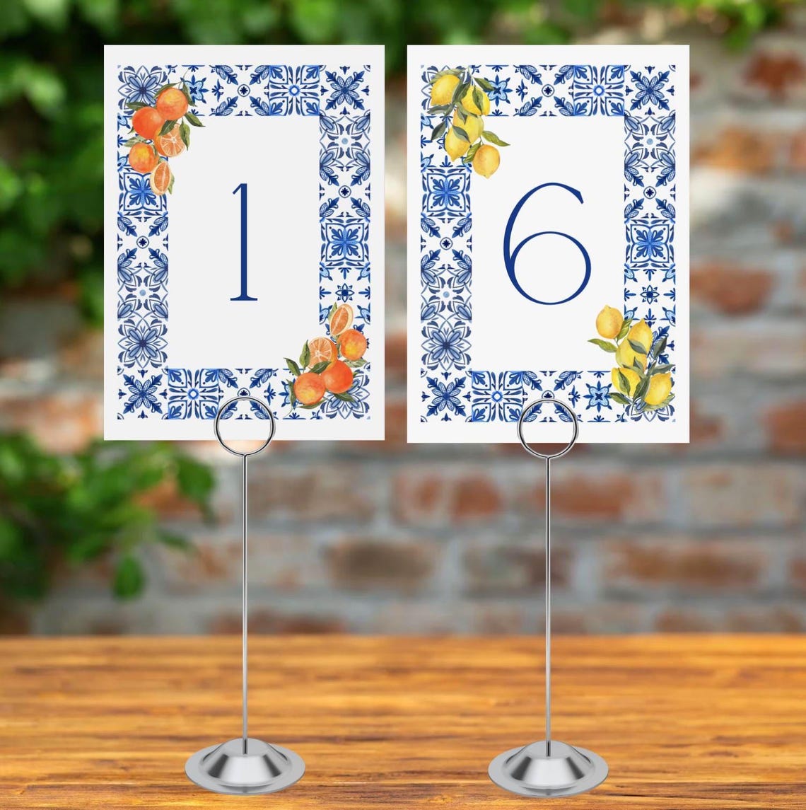 Mediterranean Wedding Table Card Numbers – Italian Blue Tile Table ...