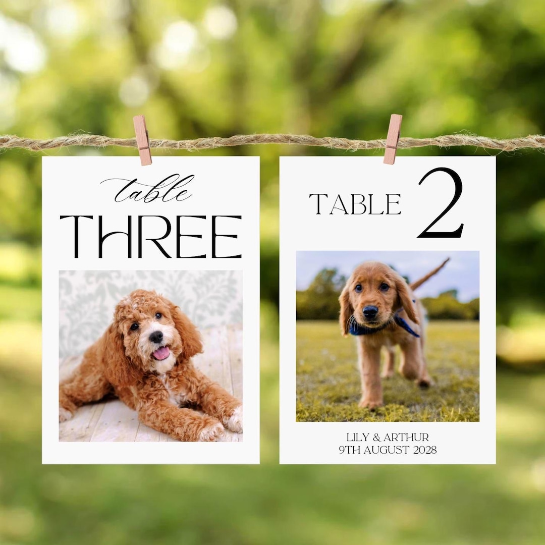 Custom Pet Photo Table Names, Animal Wedding Table Number, Custom Photo ...