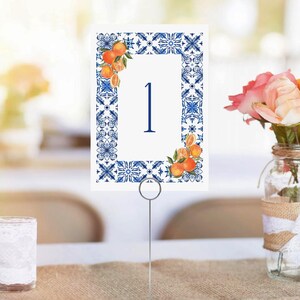 Mediterranean Wedding Table Card Numbers – Italian Blue Tile Table ...