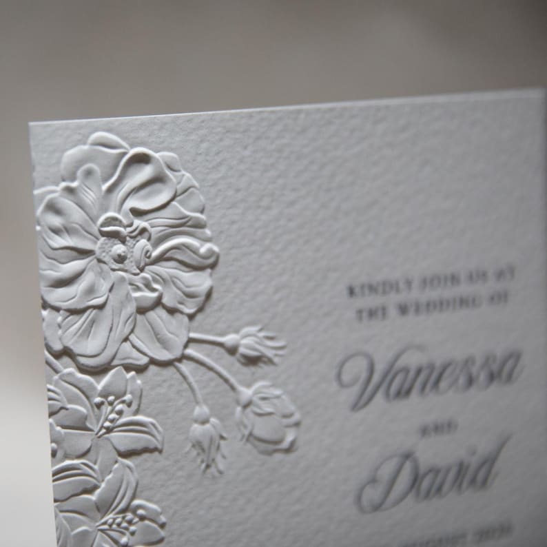 Embossed Floral Wedding Invitation Suite, Fine Art Cotton Rag Paper ...
