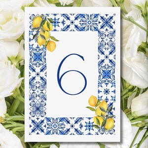 Mediterranean Wedding Table Card Numbers – Italian Blue Tile Table ...