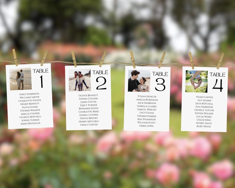 Personalized Wedding Table Plan Cards, Custom Seating Chart, Photo ...
