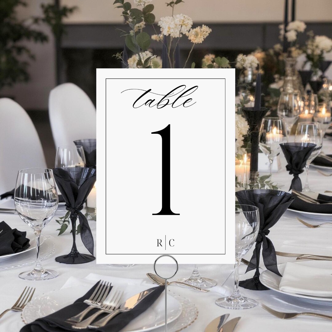 Minimalist Wedding Table Numbers Card, Elegant Design Table Sign With ...