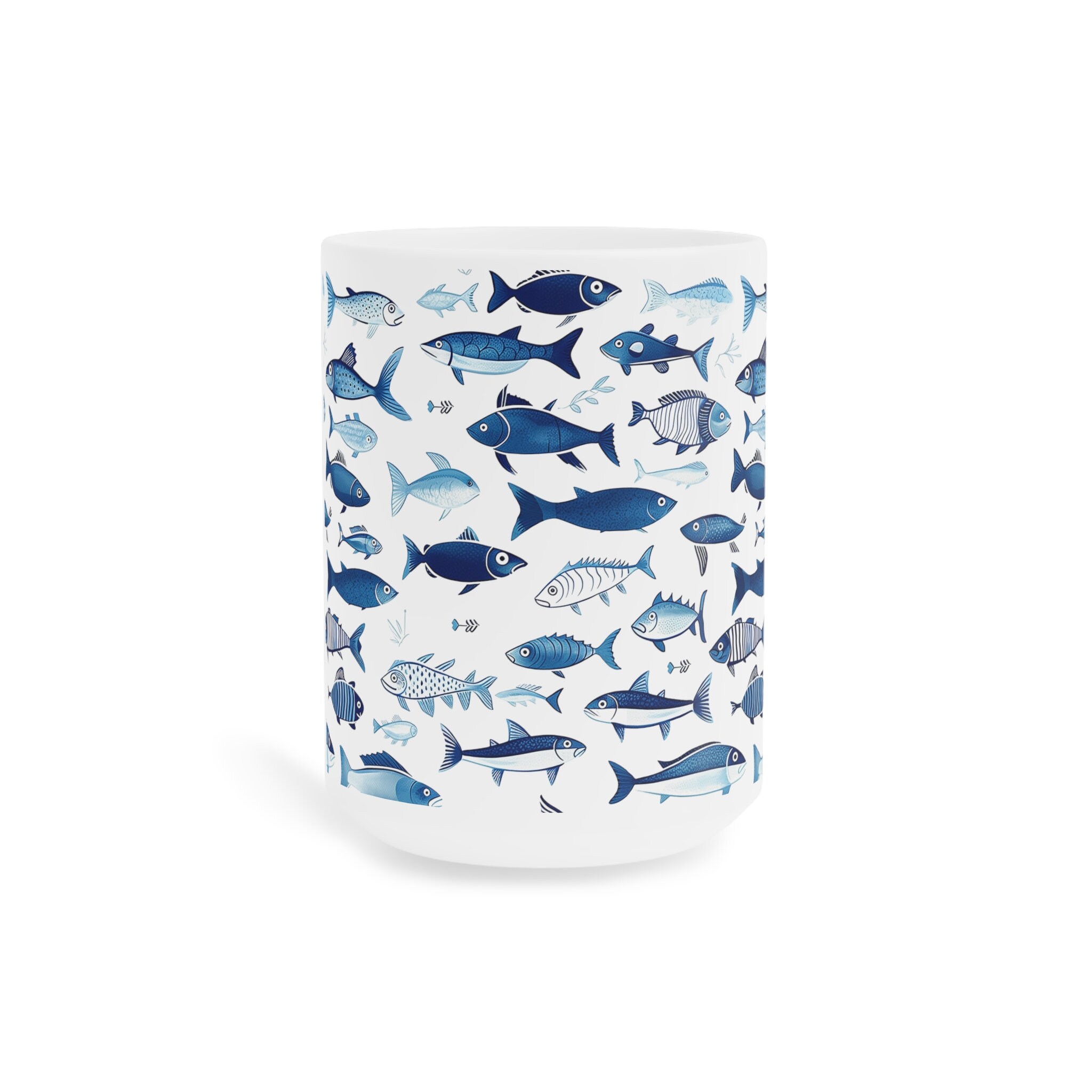 School of Blue Fish Mug (11oz/15oz), Ocean Coffee Mug, Animal Lover ...