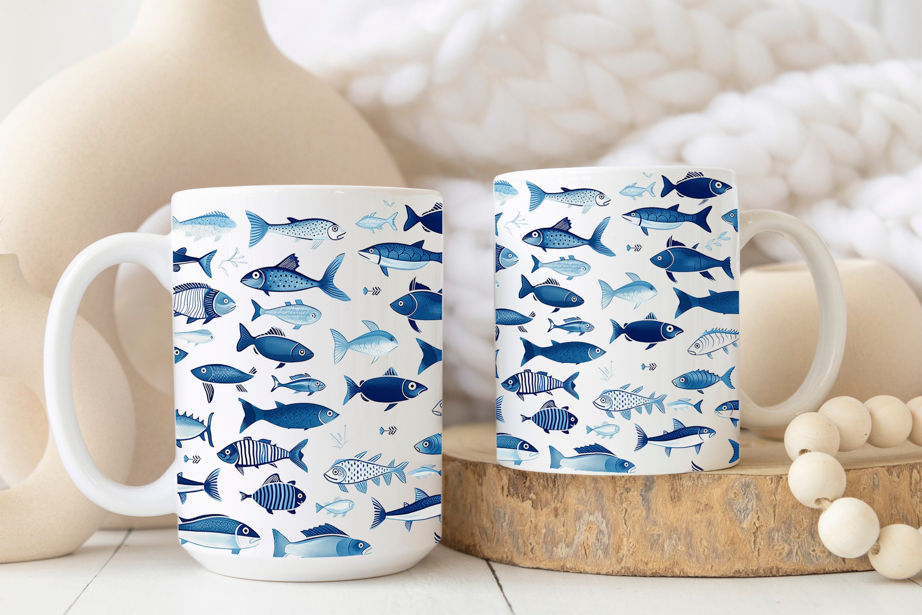 School of Blue Fish Mug 11oz/15oz, Ocean Coffee Mug, Animal Lover Gift ...