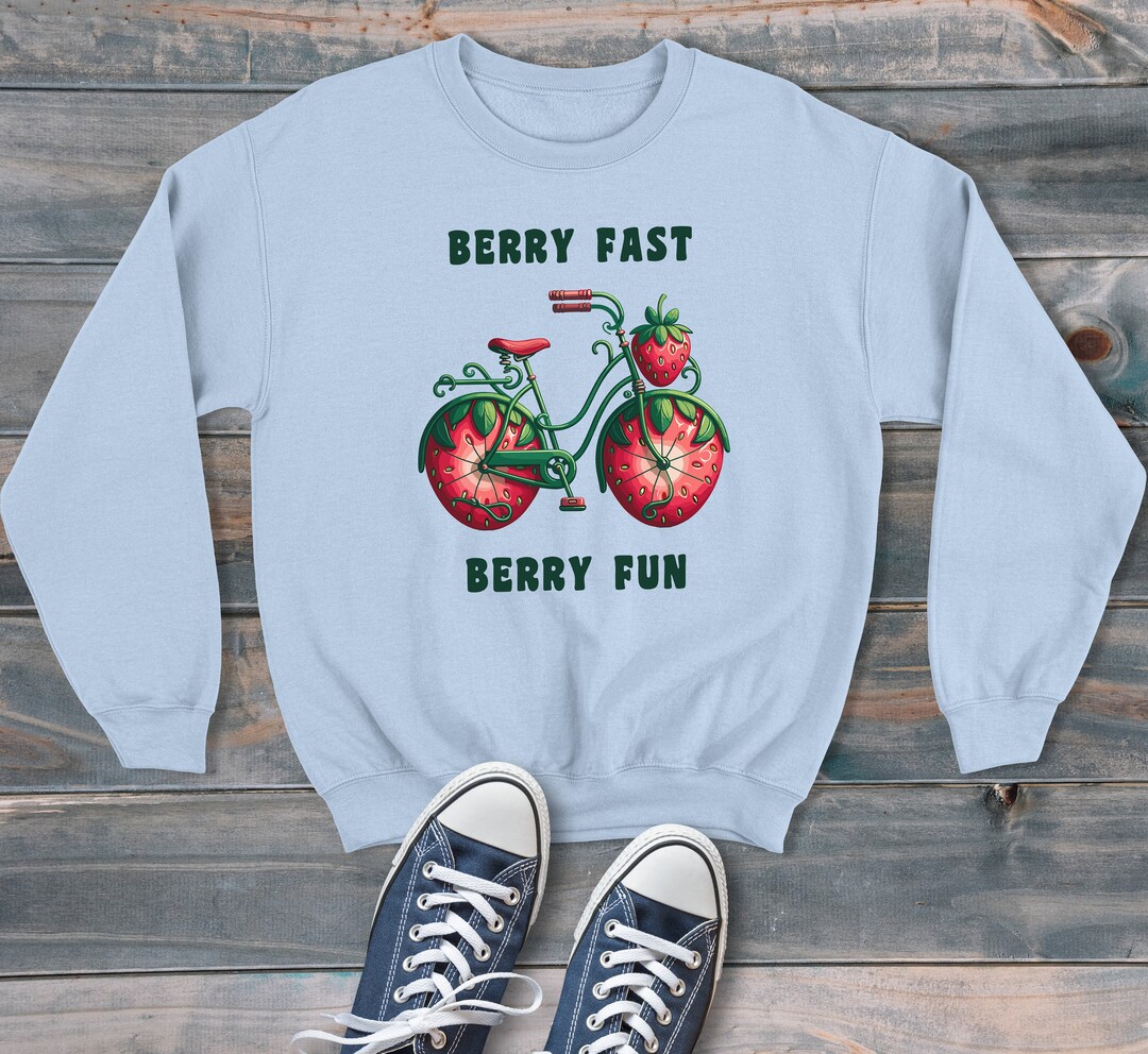 Strawberry Bicycle Berry Fast Cartoon Styled Unisex Sweatshirt, Retro ...
