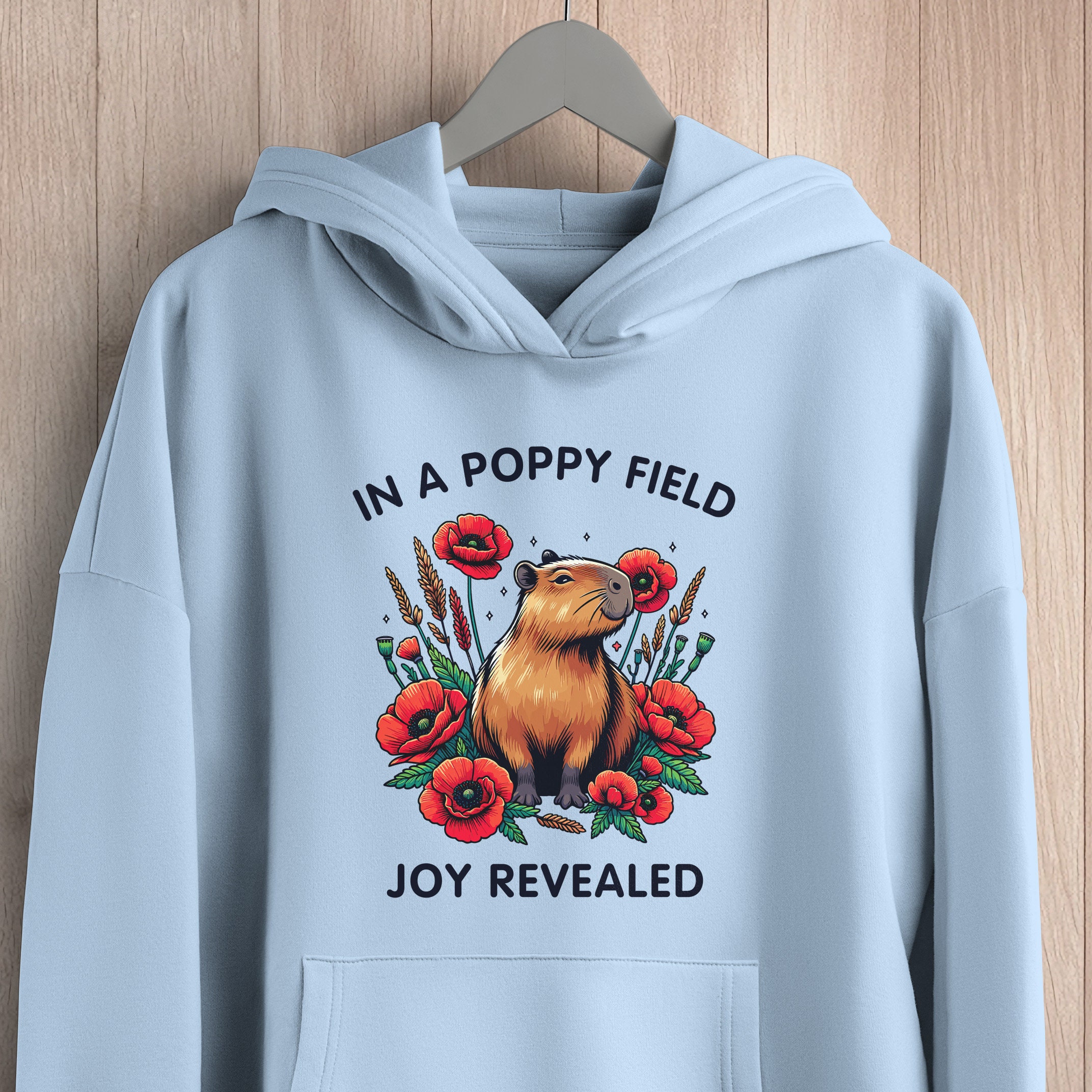 Capybara With Poppies in A Poppy Field Unisex Hoodie, Cottagecore ...