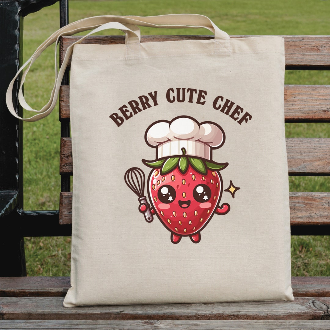 Strawberry Chef Berry Cute Kawaii Style Cotton Tote Bag, Retro Eco Bag ...