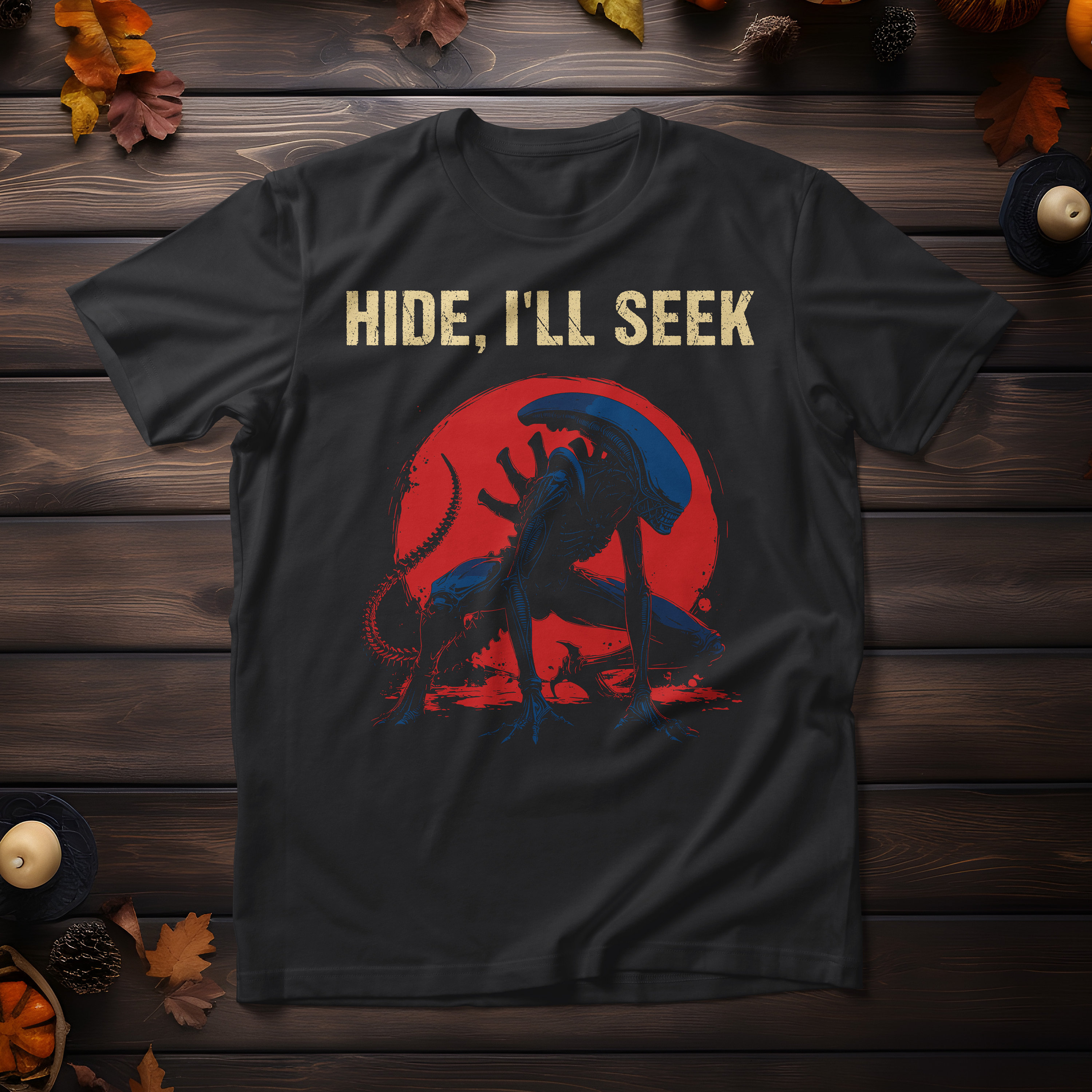 Alien Hunter Shadow Hide and Seek T-shirt, Vintage Cosmic Creature Tee ...
