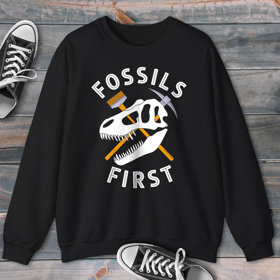 Paleontology Sweatshirt, Fossils First T Rex Skull Retro Hoodie ...