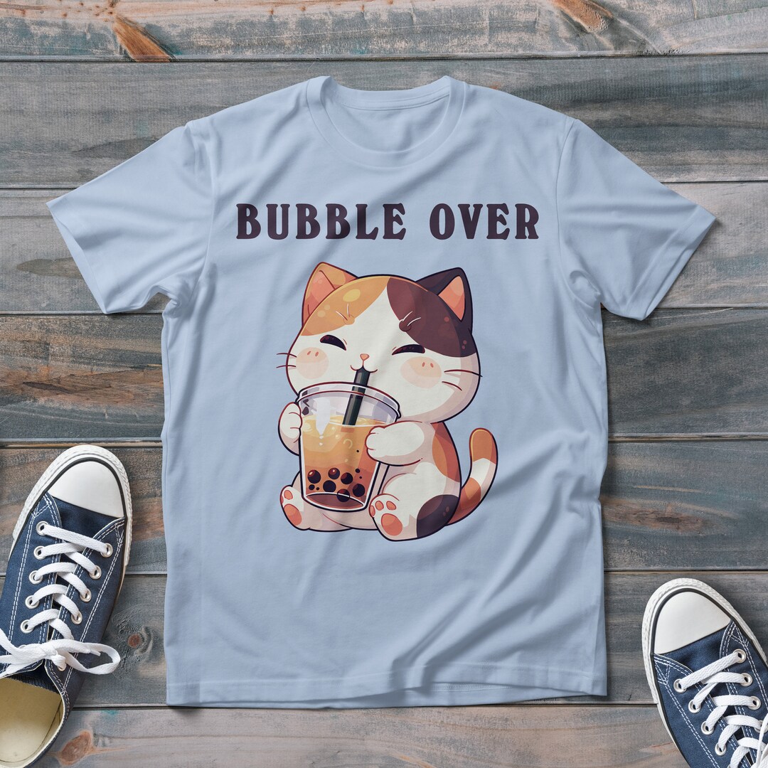 Cute Cat Boba T-shirt Bubble Over, Kawaii Cat Graphic Tee, Fun Gift for ...