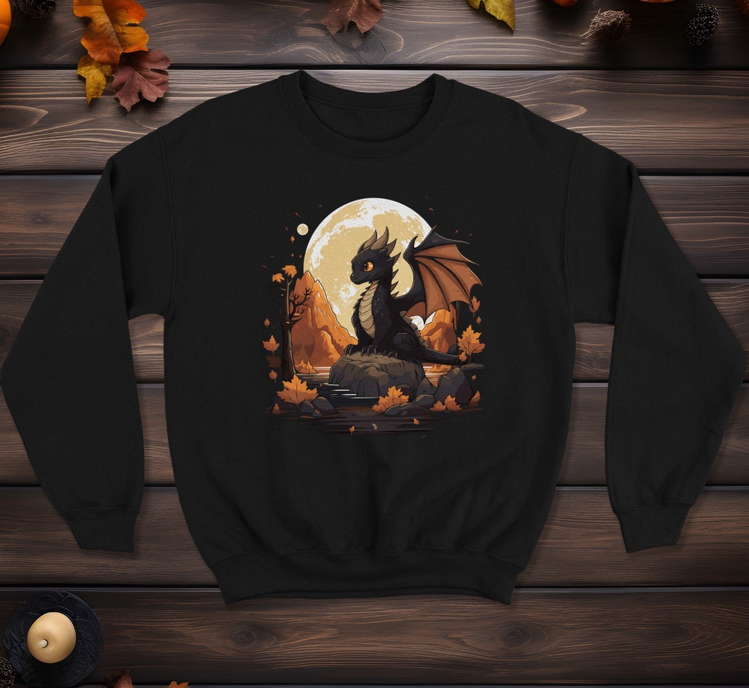 Cute Black Dragon Unisex Cotton Sweatshirt, Vintage Vibe Sweater ...