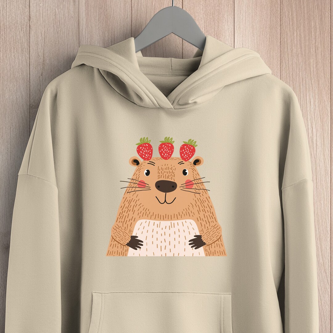 Cute Smiling Capybara With Strawberries on A Head Unisex Hoodie ...