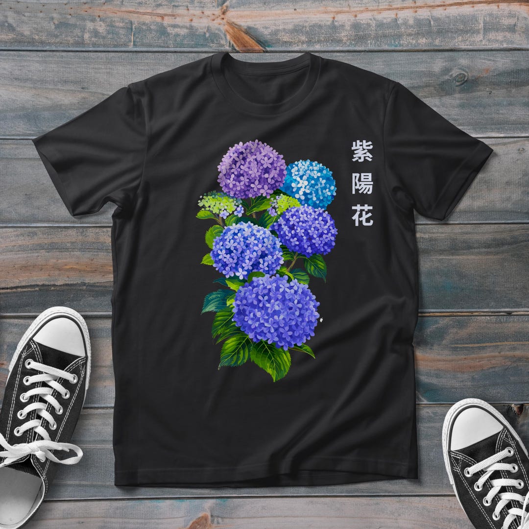 Hydrangea T-shirt, Ajisai Flower Anime Art Shirt, Hydrangea Macrophylla ...