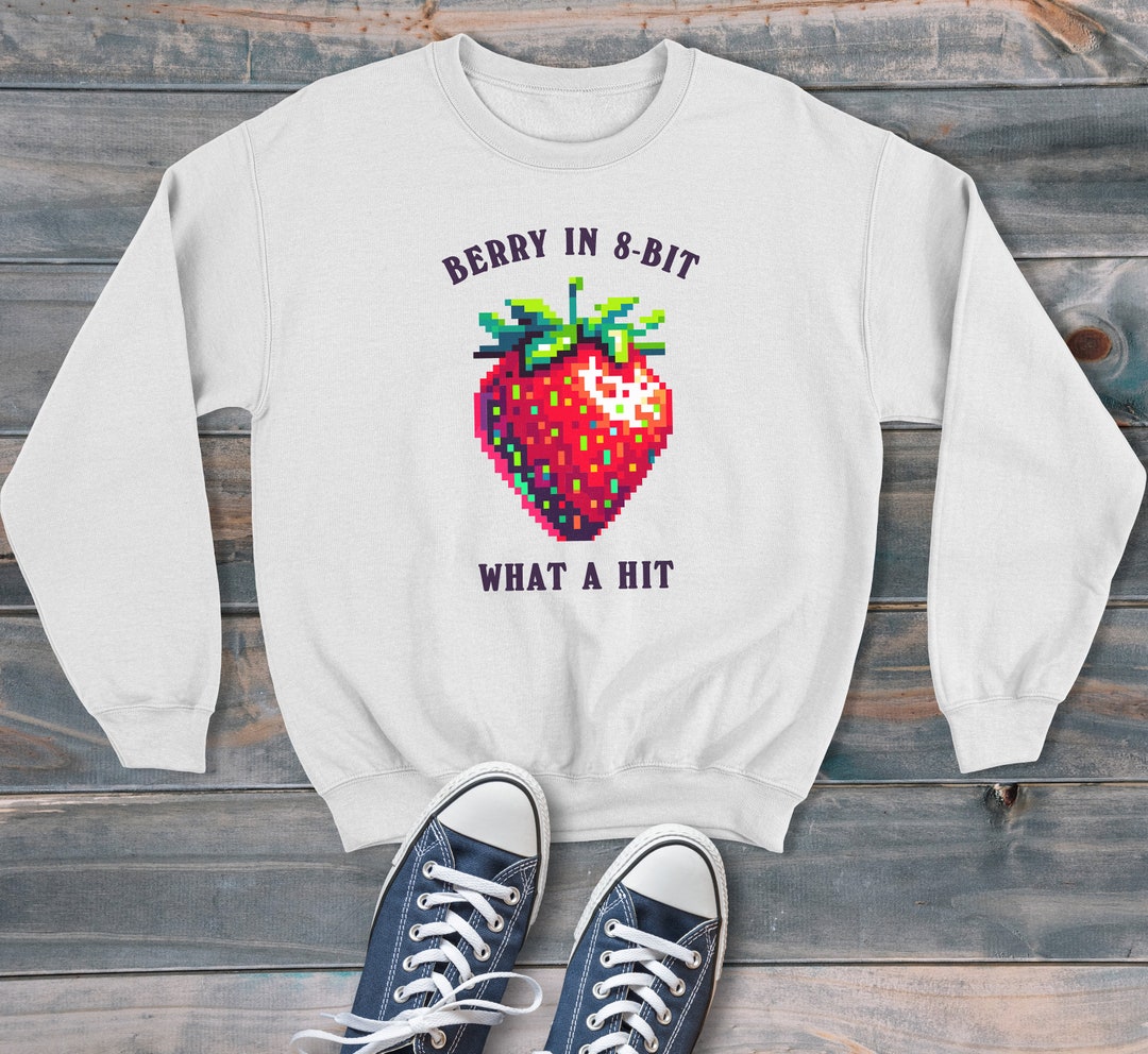 Strawberry Pixelated Berry in 8 Bit Cartoon Style Unisex Sweatshirt ...