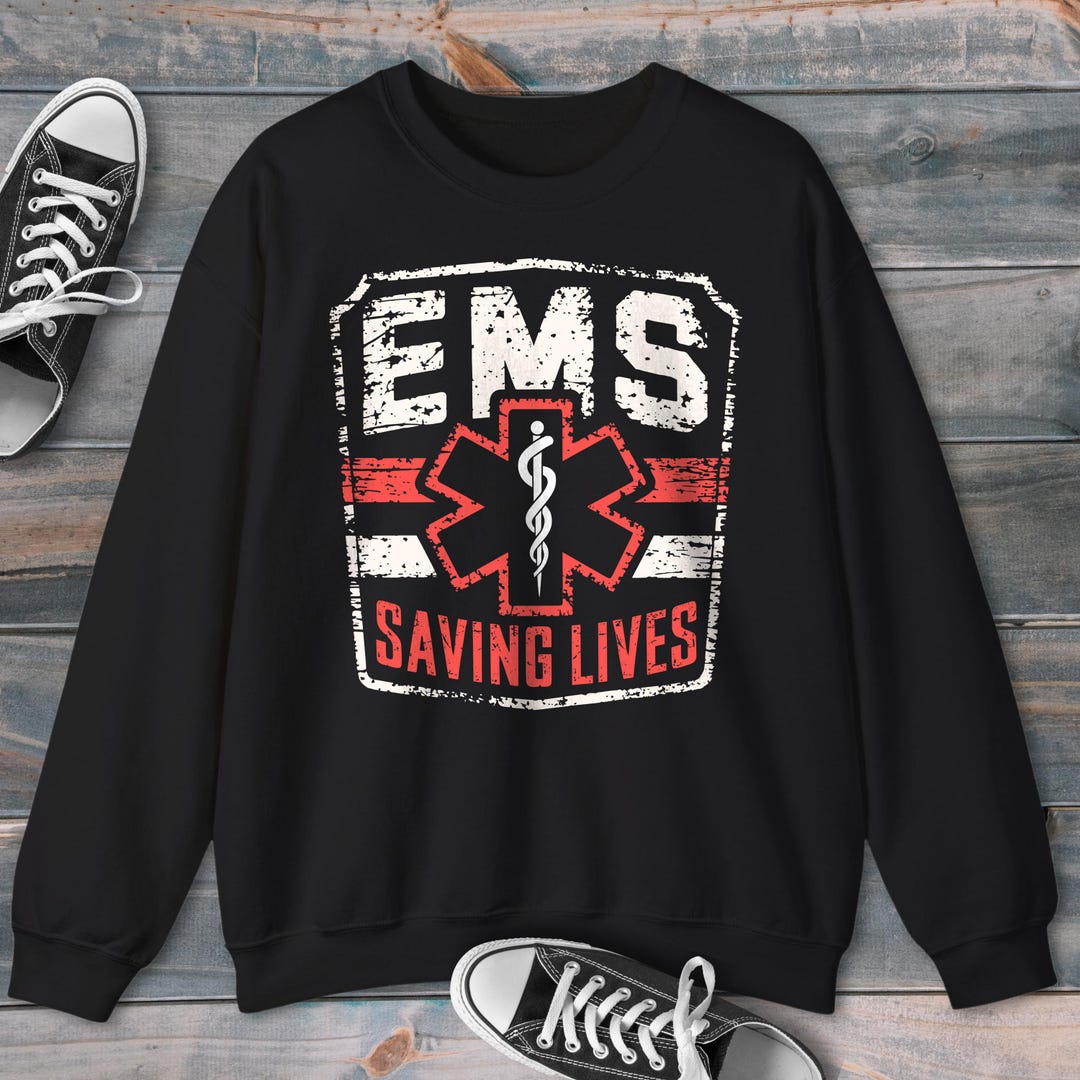 Emergency Medicine Sweatshirt, EMS Saving Lives Vintage Emblem Hoodie ...