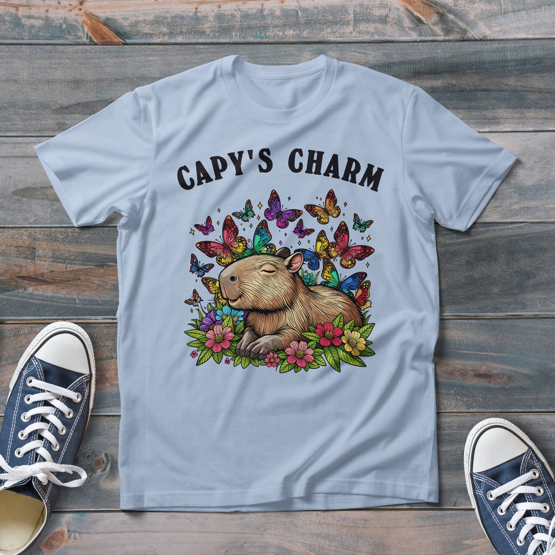 Capybara Surrounded by Butterflies Capy Charm Unisex T-shirt ...
