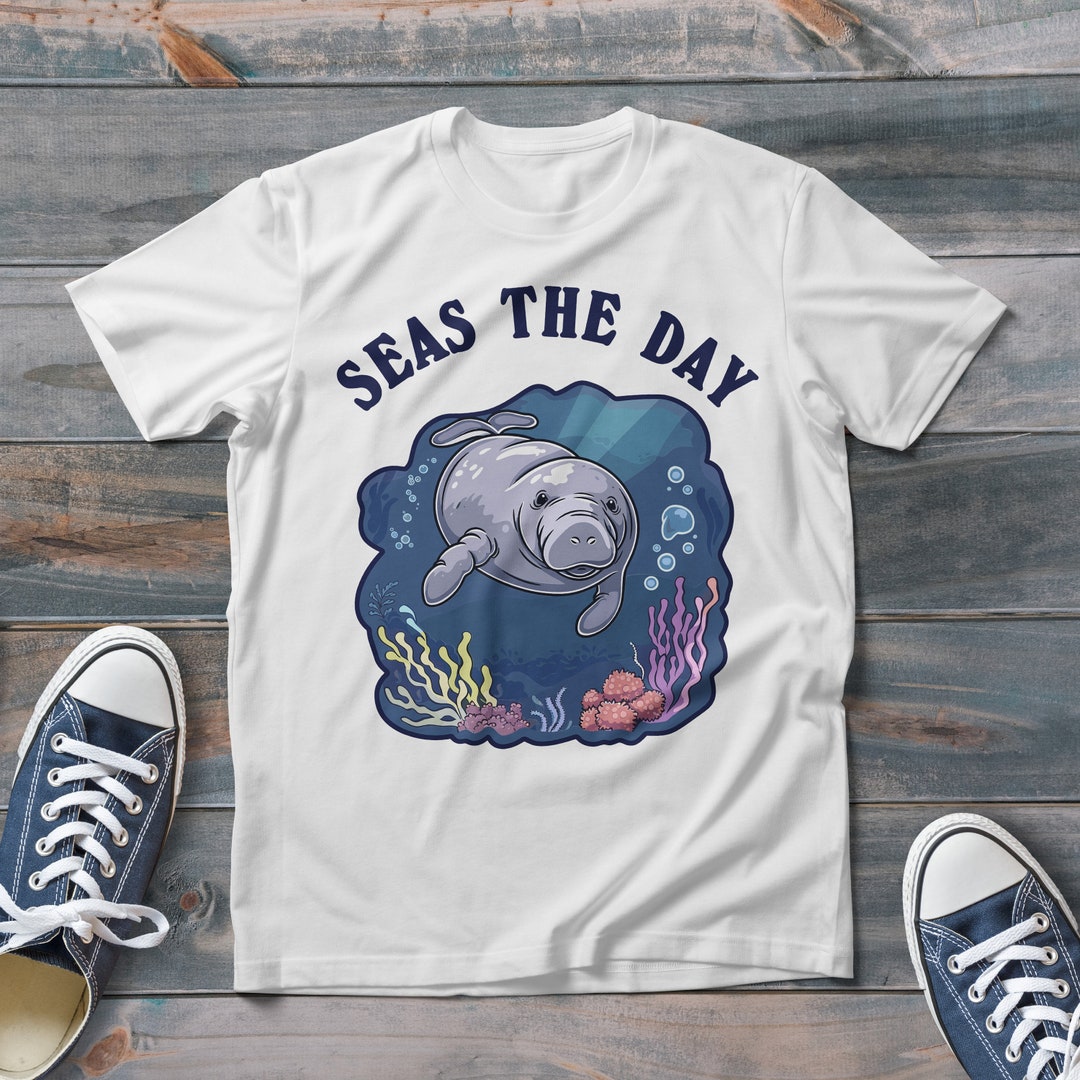 Manatee Underwater Seas the Day Cartoon Styled T-shirt, Cottagecore Sea ...