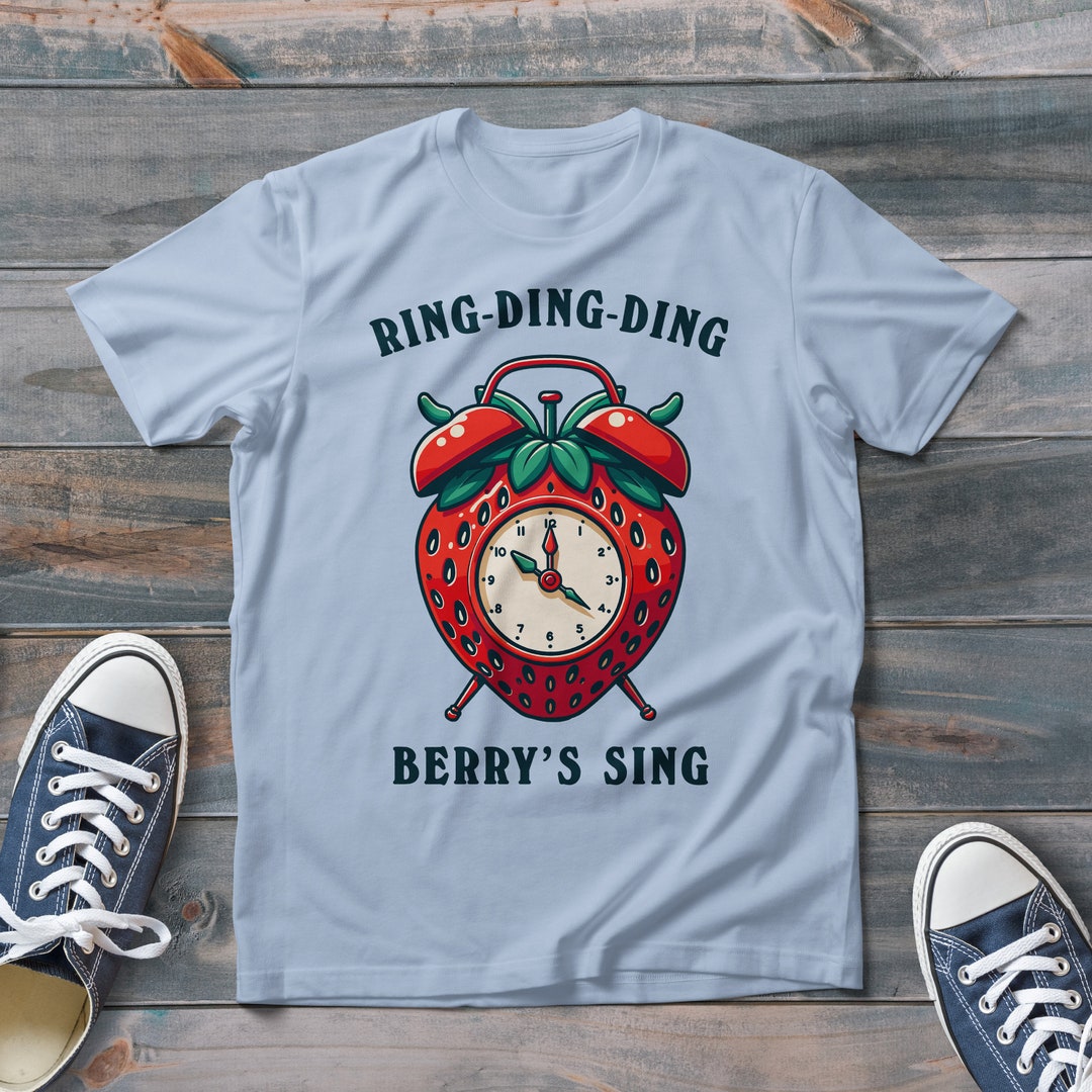 Strawberries Clock Ring Ding Ding Cartoon Style Unisex T-shirt, Retro ...