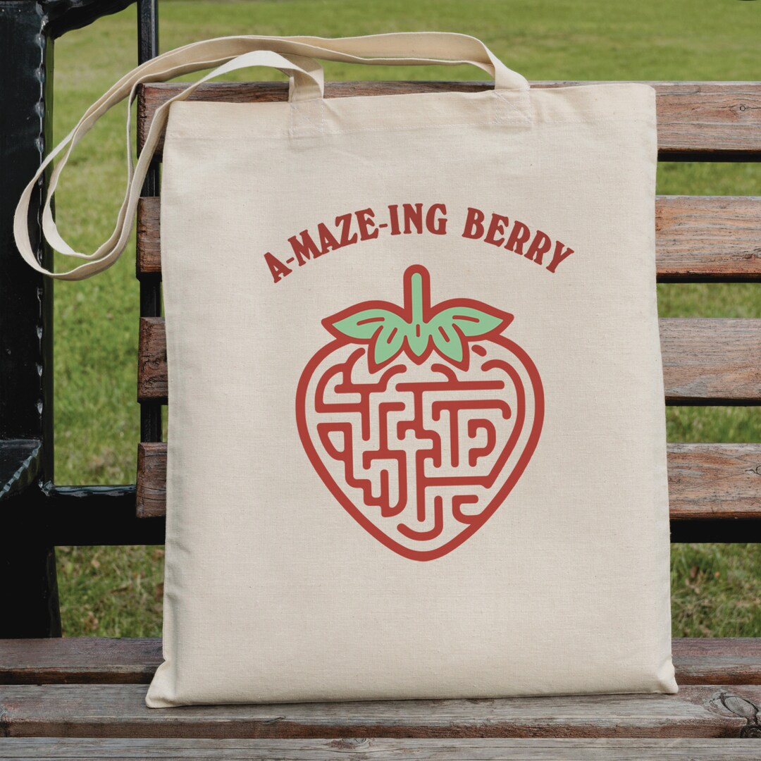 Strawberry Maze Amazing Berry Cartoon Style Cotton Tote Bag, Retro Eco ...