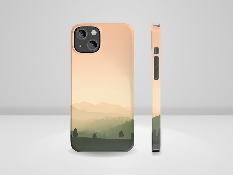 Minimalist Nature Phone Case, Vector Art With Landscapes, Lakes ...
