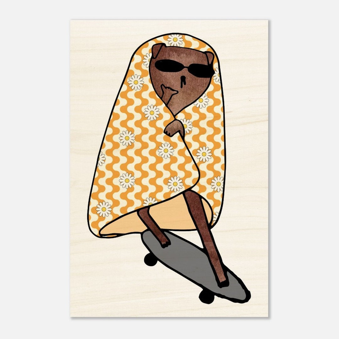 Skateboard Dog Groovy Shaka Print Sustainable Wall Art - Etsy
