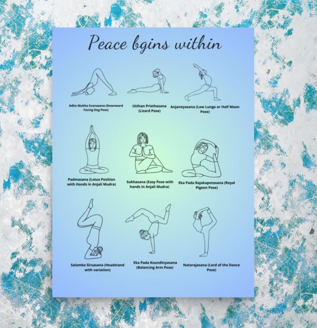 Yoga Poses Poster – Mindfulness & Meditation Wall Art, Inspirational ...