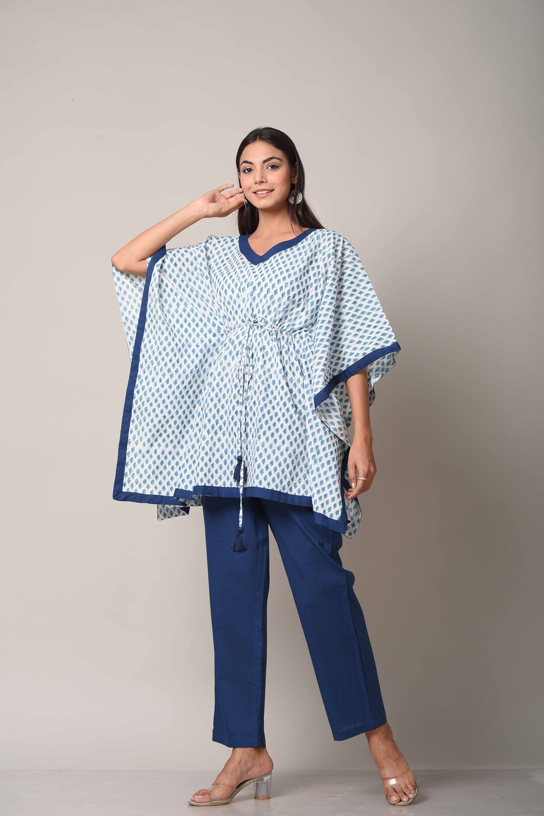 Loose Kaftan, Beach Cover Up, Soothing Short Caftan, Hand Block Print ...
