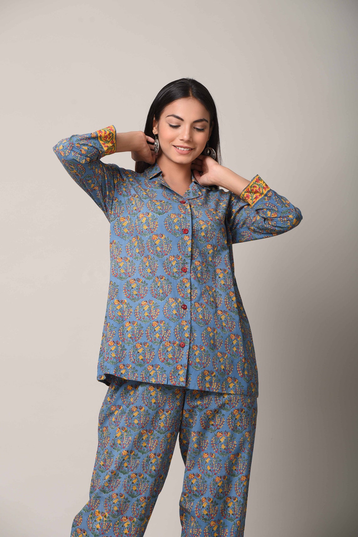 Night Suit Set Yellow Floral Hand Block Printed Suit Set - Etsy