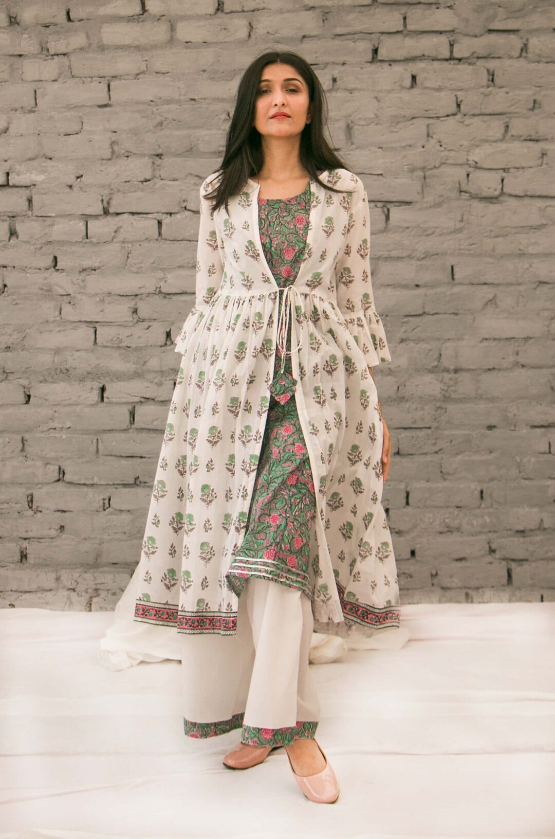 Hand Block Print Cotton Angrakha Dress: Jacket & Pant Set - Etsy