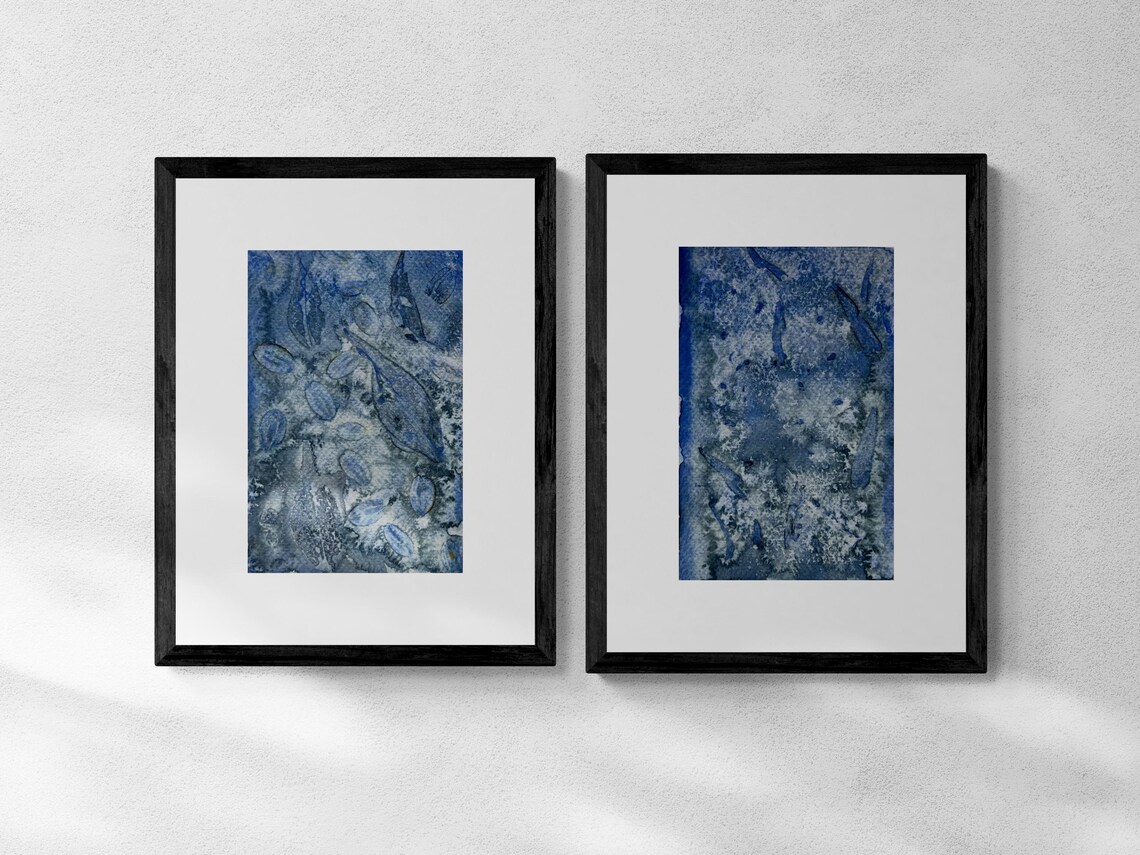 Original Watercolor blue in Nature Set of Two 4x6 Original Watercolor ...