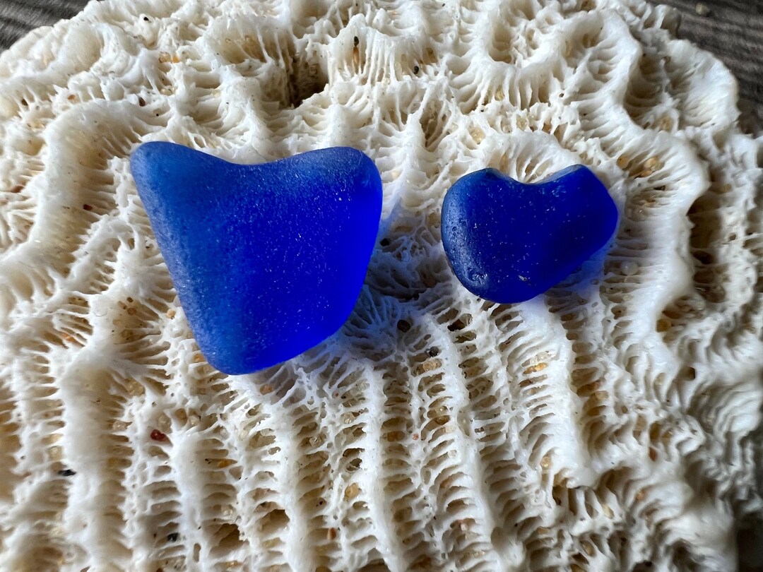 Cobalt Blue Seaglass Hearts 2 Pieces - Etsy