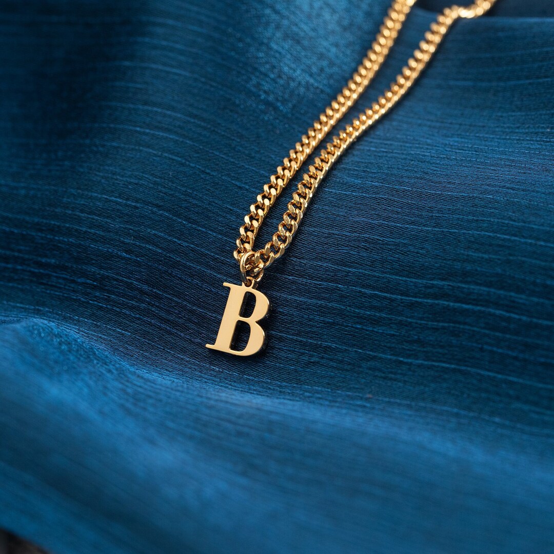 Custom 18K Gold Plated Initial Letter Necklace With Curb Chain, Rose ...