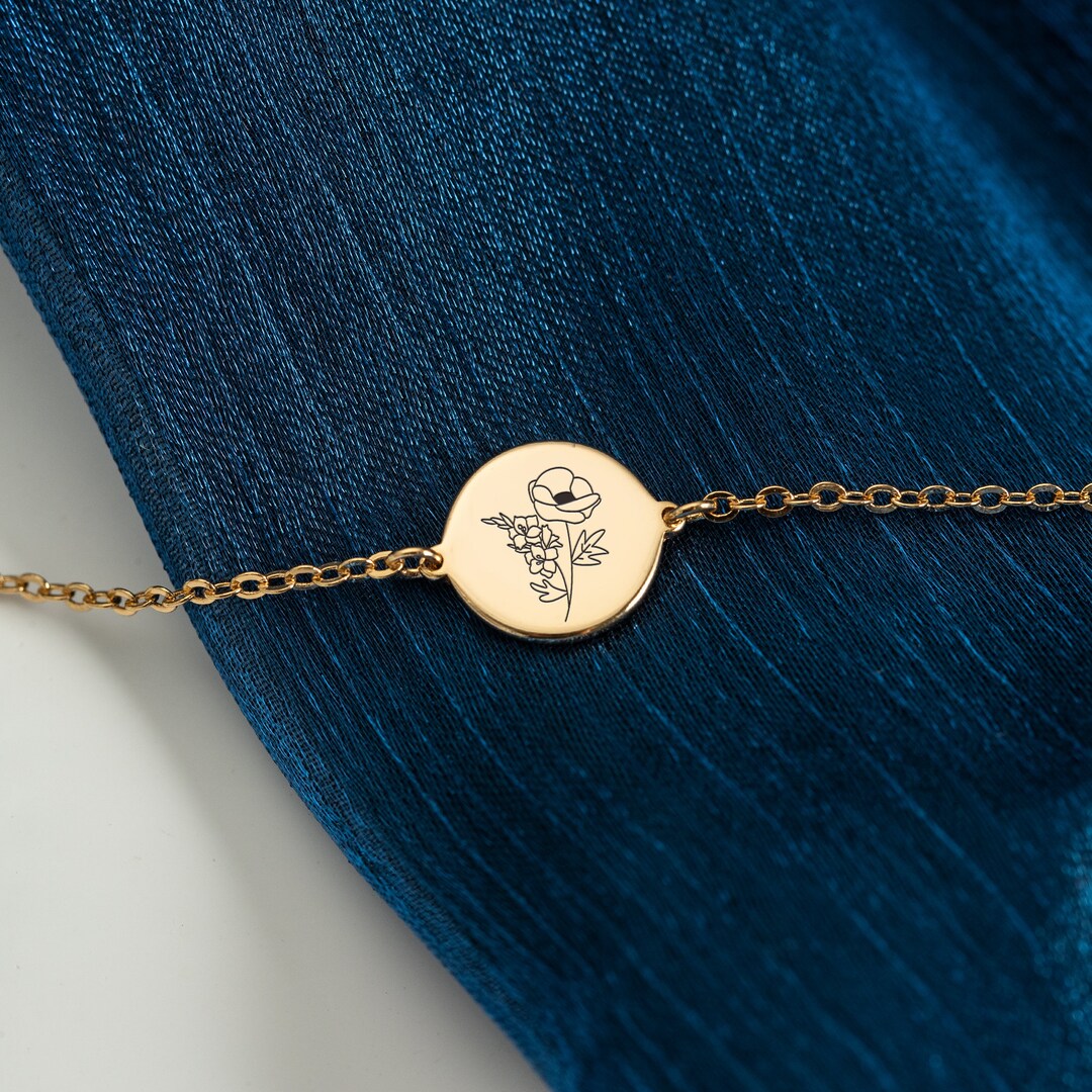 Personalized Birth Flower Bracelet, Custom Birth Flower Bracelet ...