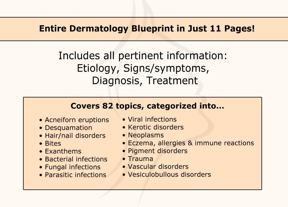 Dermatology Complete Study Guide / PANCE Blueprint / Chart / Physician ...
