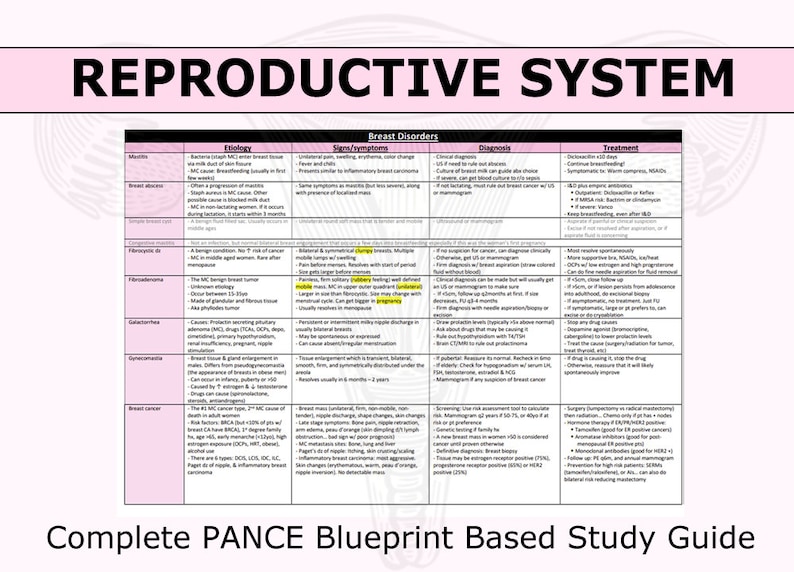 Reproductive System Complete Study Guide / PANCE Blueprint / OBGYN ...