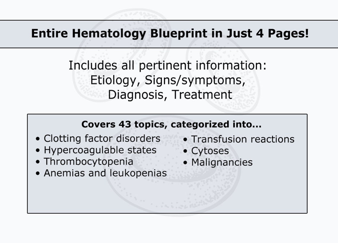 Hematology Complete Study Guide / PANCE Blueprint / Chart / Physician ...