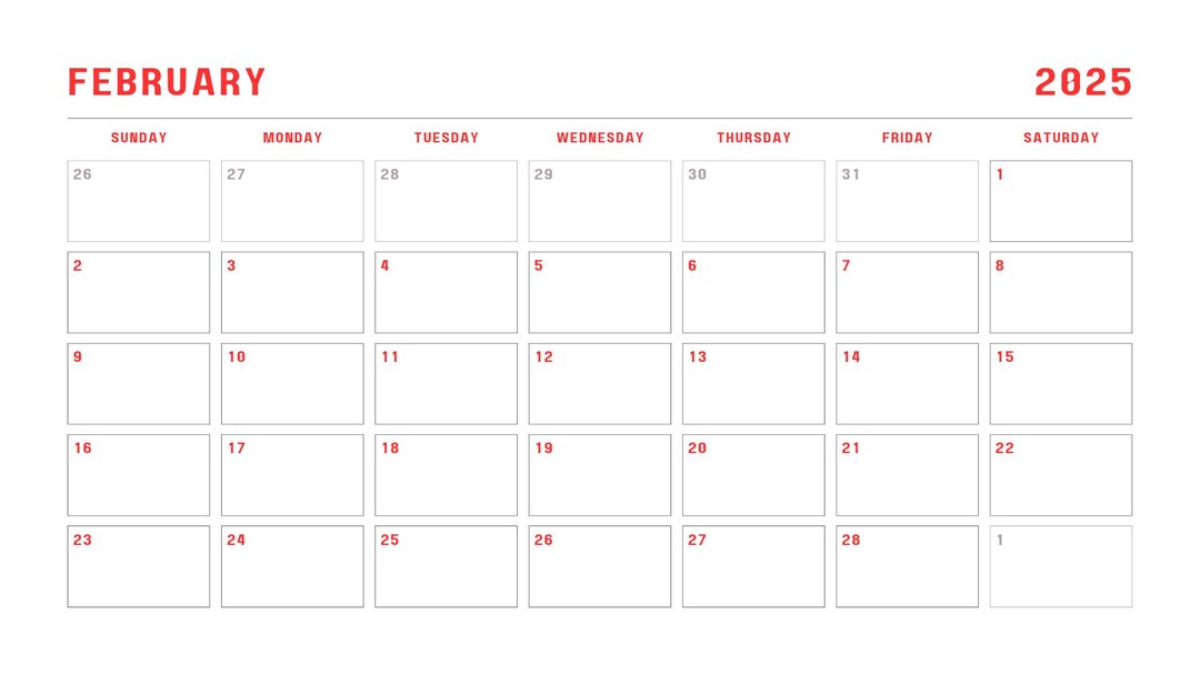Red Printable 2025 Calendar | Digital Download Monthly Planner ...