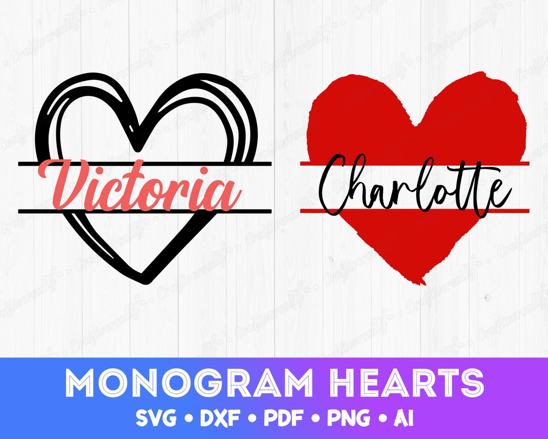 Heart Monogram SVG Split Heart SVG Monogram Heart PNG Heart - Etsy